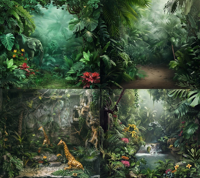 Jungle Safari Digital Backdrop, Jungle Palms , Studio Backdrop Overlay ...