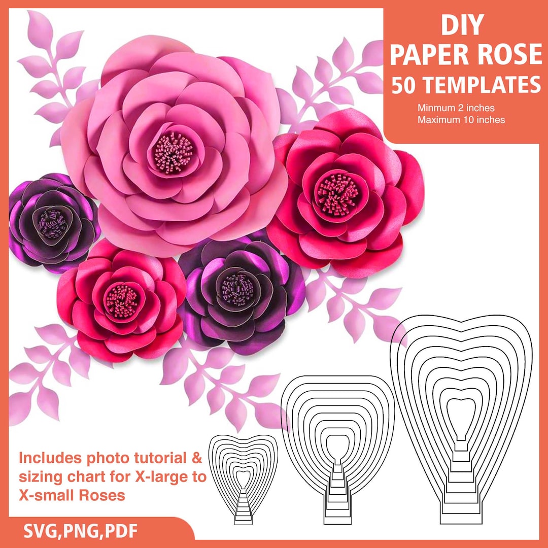 Paper Flower Template, SVG and Printable PDF, DIY Paper Rose Template ...