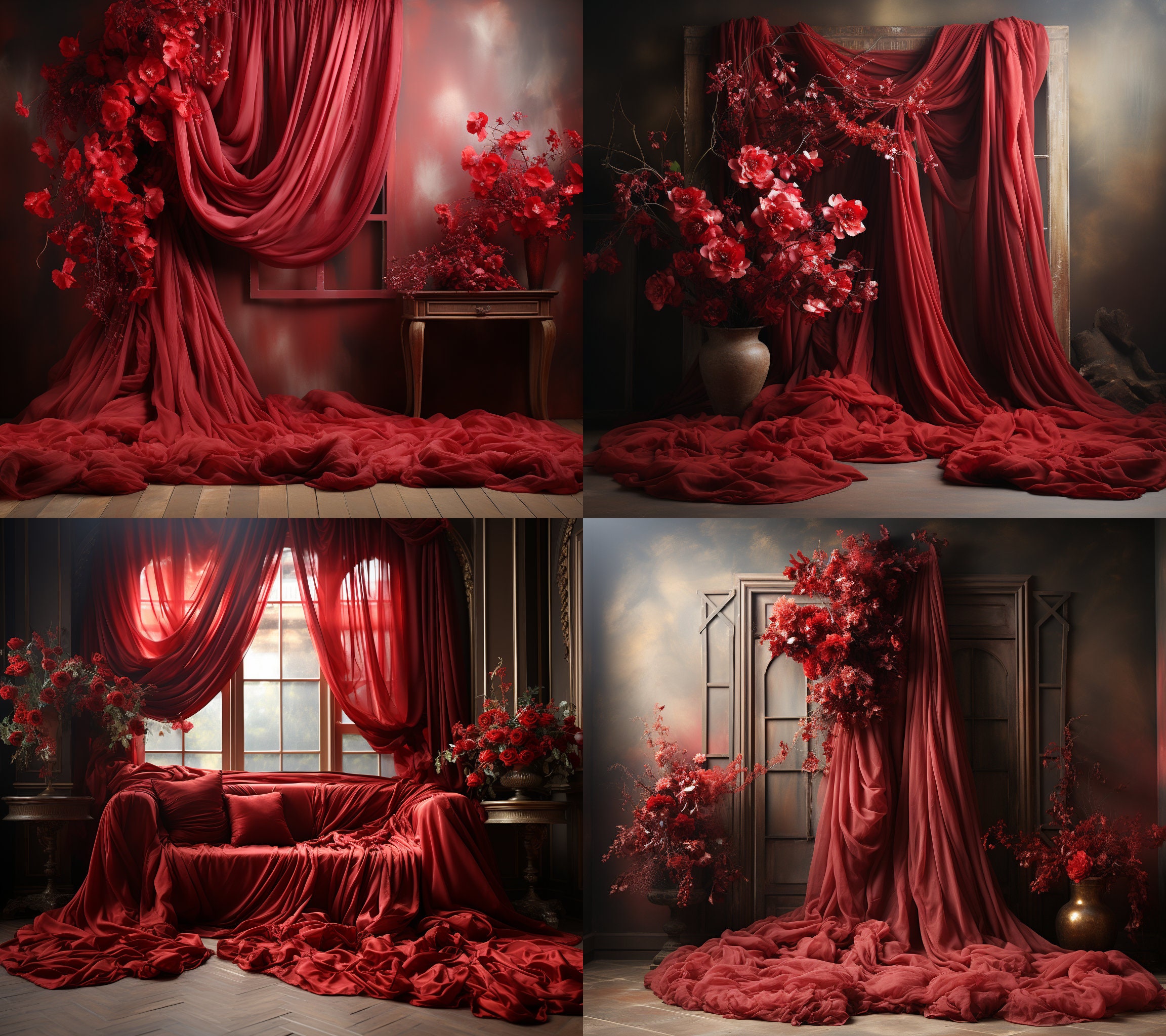 Romantic Red Silk Digital Backdrops, Maternity Boudoir Digital Backdrop ...