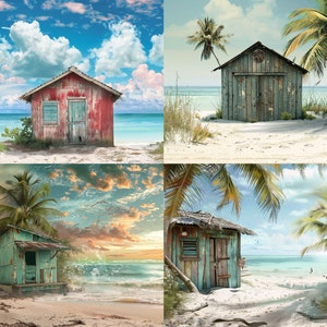 Beach Shack Digital Backdrops, Summer Beach Composite Photos Background ...