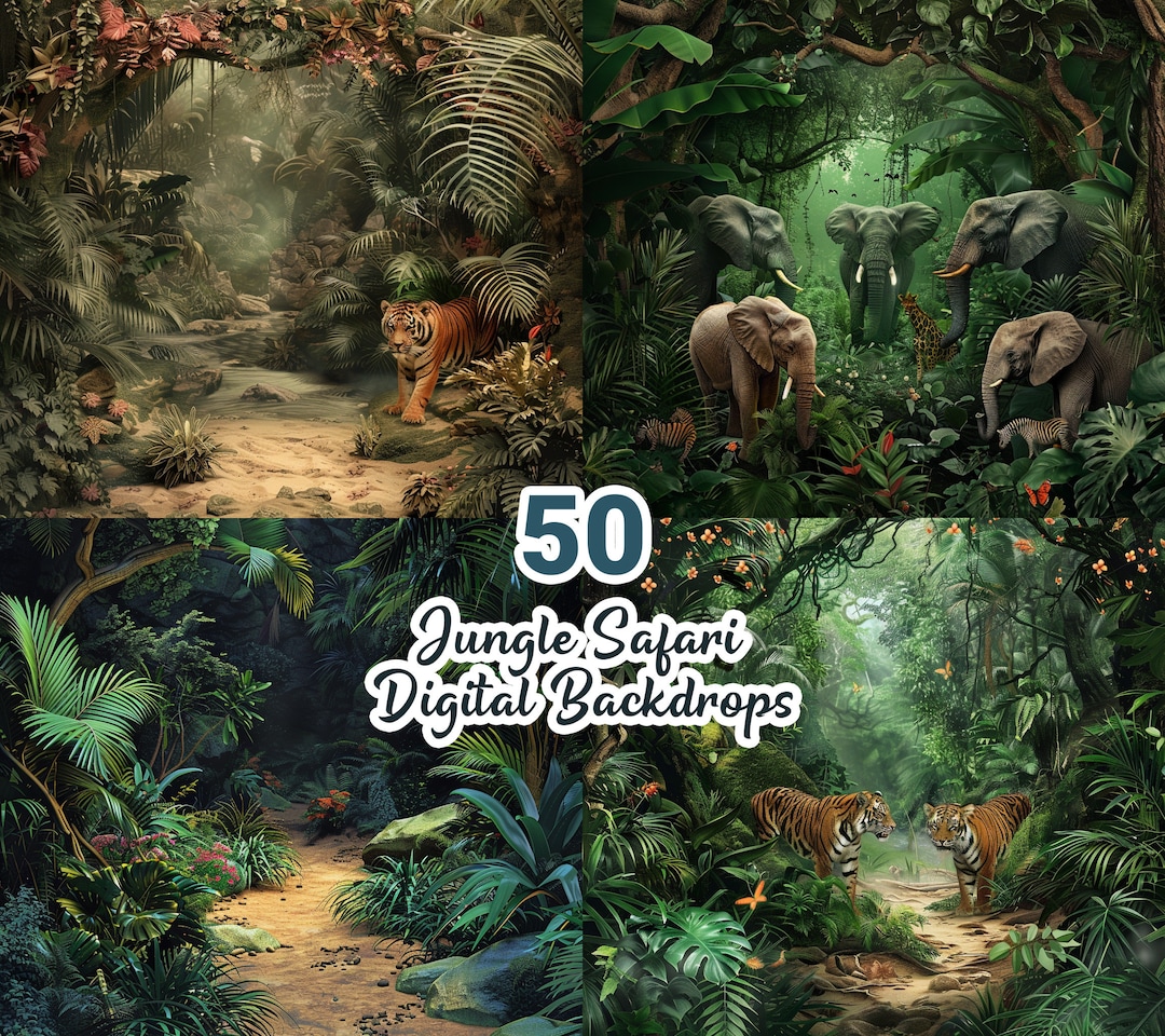 Jungle Safari Digital Backdrop, Jungle Palms , Studio Backdrop Overlay ...