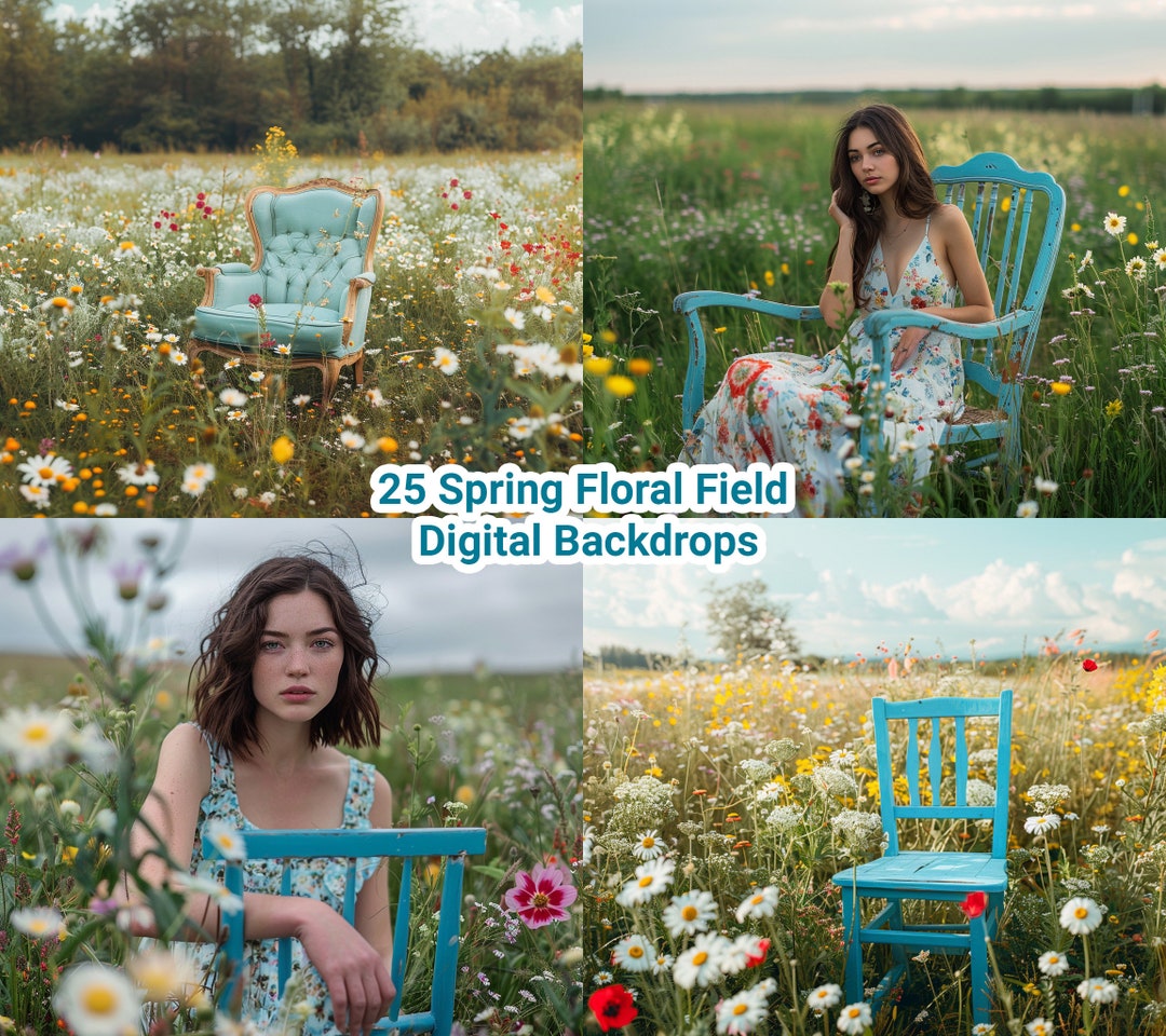 Spring Floral Field With Wild Flowers Backdrop, Nature Background With ...
