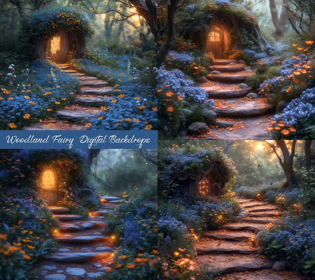 Woodland Fairy Steps Digital Backdrops, Fairies Steps Forest Digital ...