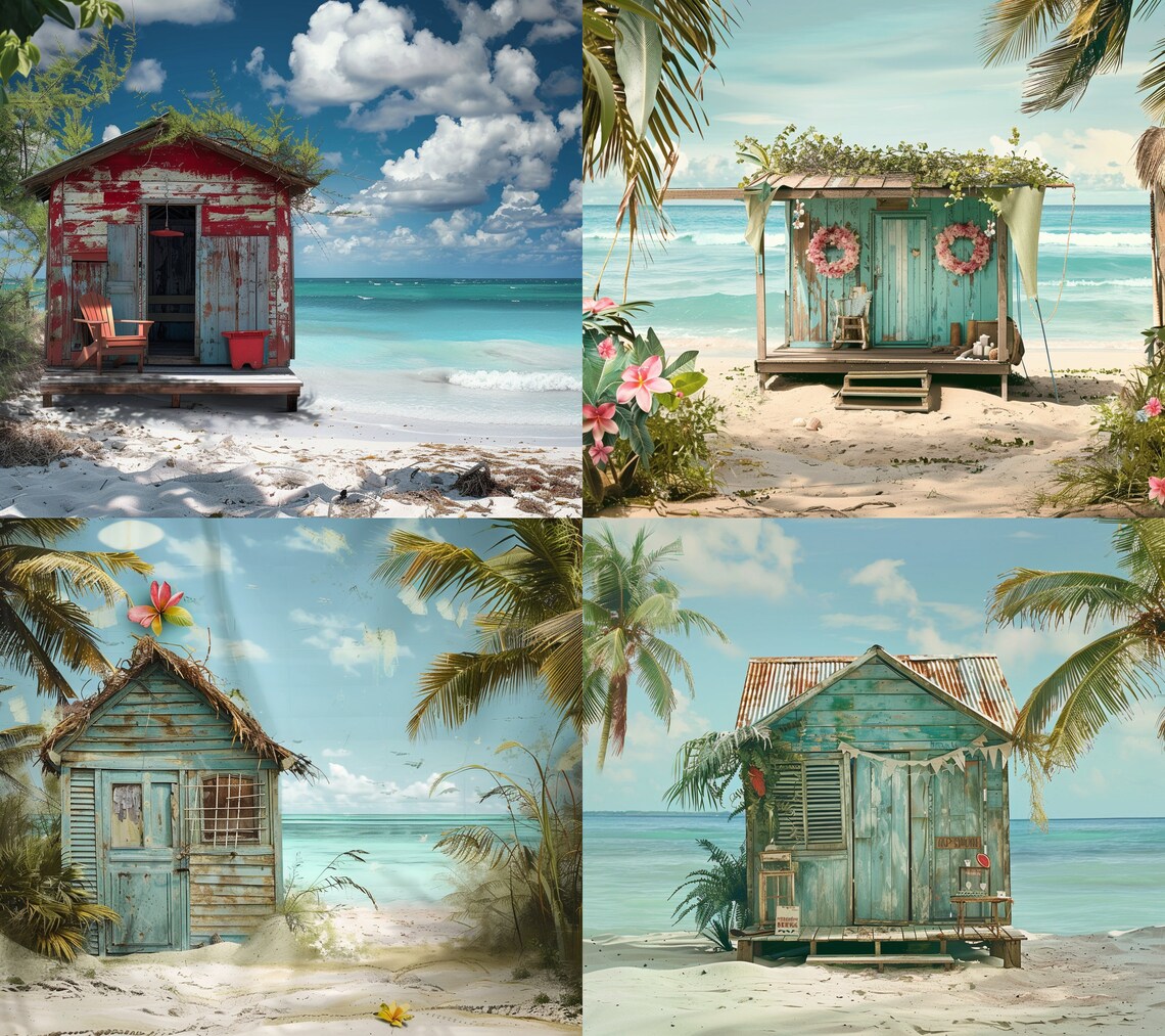 Beach Shack Digital Backdrops, Summer Beach Composite Photos Background ...