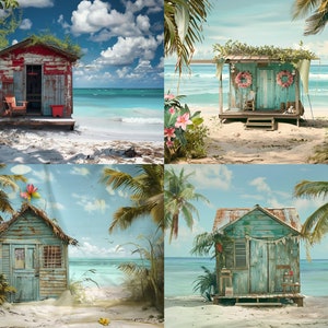 Beach Shack Digital Backdrops, Summer Beach Composite Photos Background ...