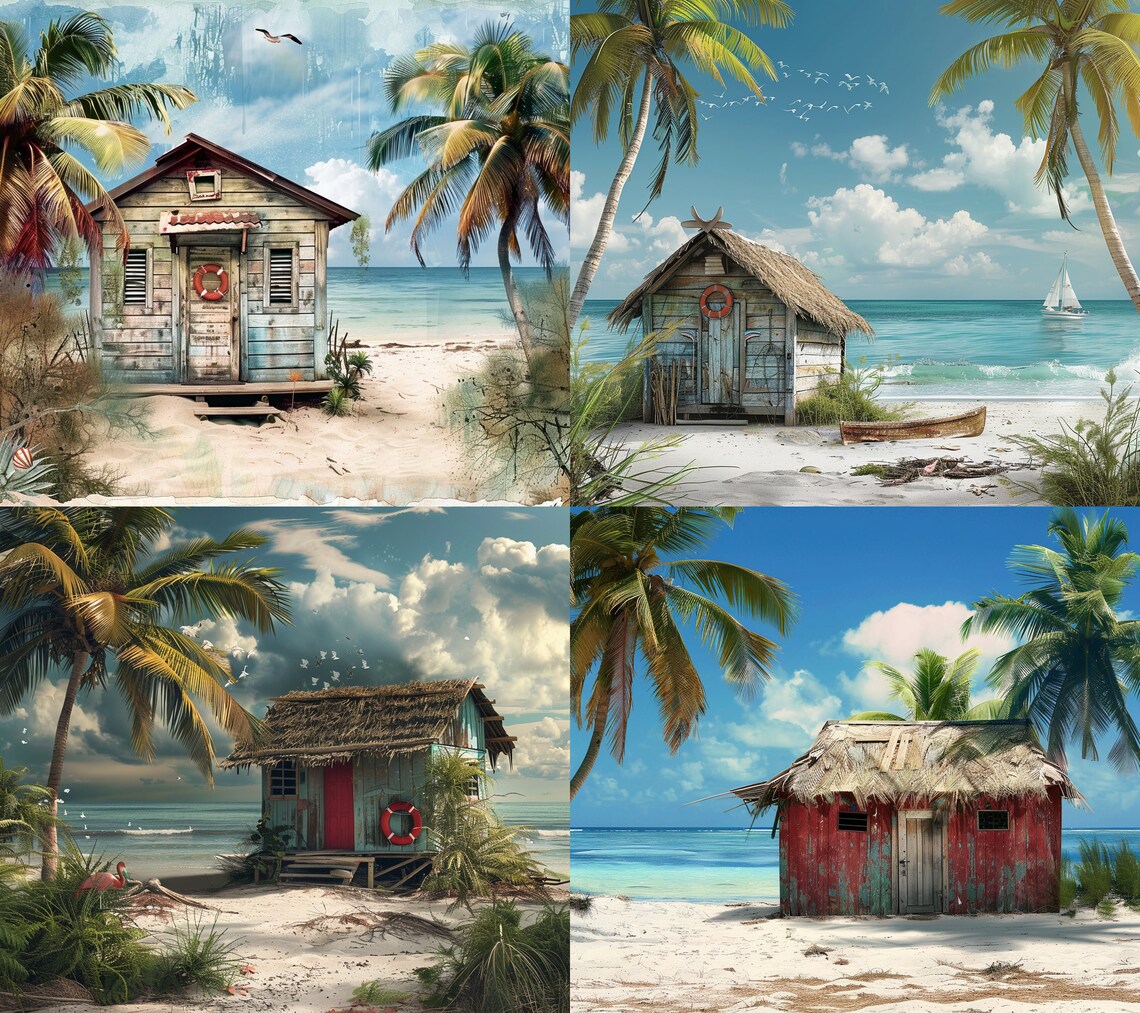 Beach Shack Digital Backdrops, Summer Beach Composite Photos Background ...