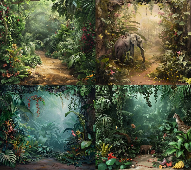 Jungle Safari Digital Backdrop, Jungle Palms , Studio Backdrop Overlay ...