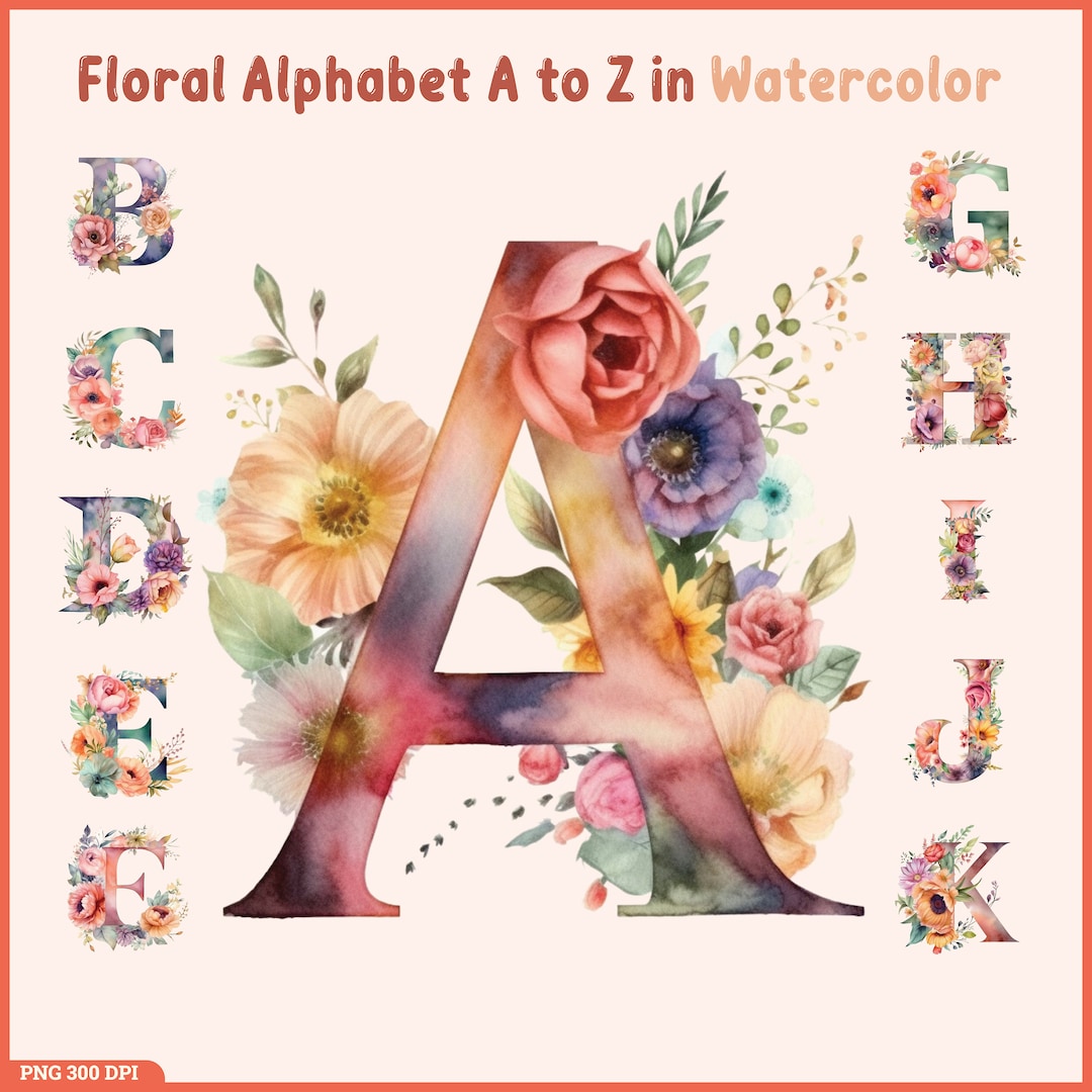 Floral Alphabets in Watercolor Png, Floral Letters Png, Floral Name ...