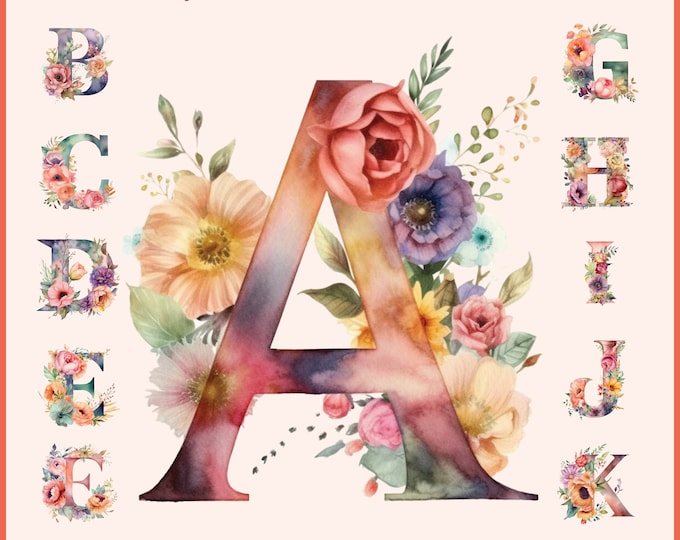 Boho Floral Alphabet, Boho Alphabet PNG Floral Watercolor Alphabet ...