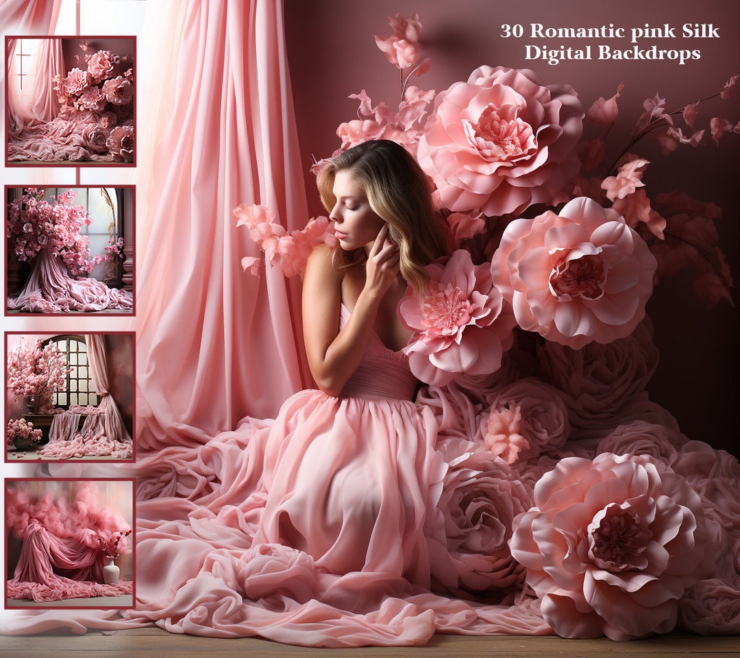 Romantic Pink Silk Digital Backdrops, Maternity Boudoir Digital ...