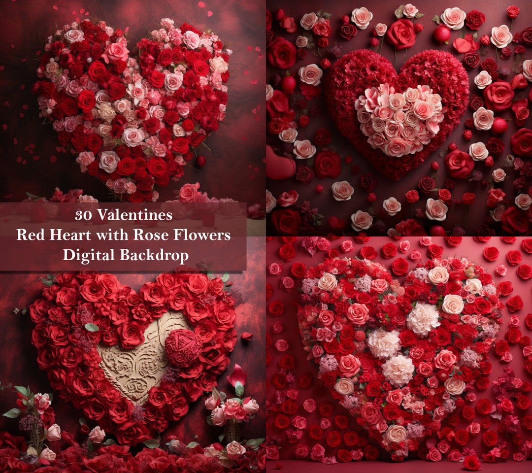 Valentines Red Heart Digital Backdrop Bundle, Photoshop Overlays ...