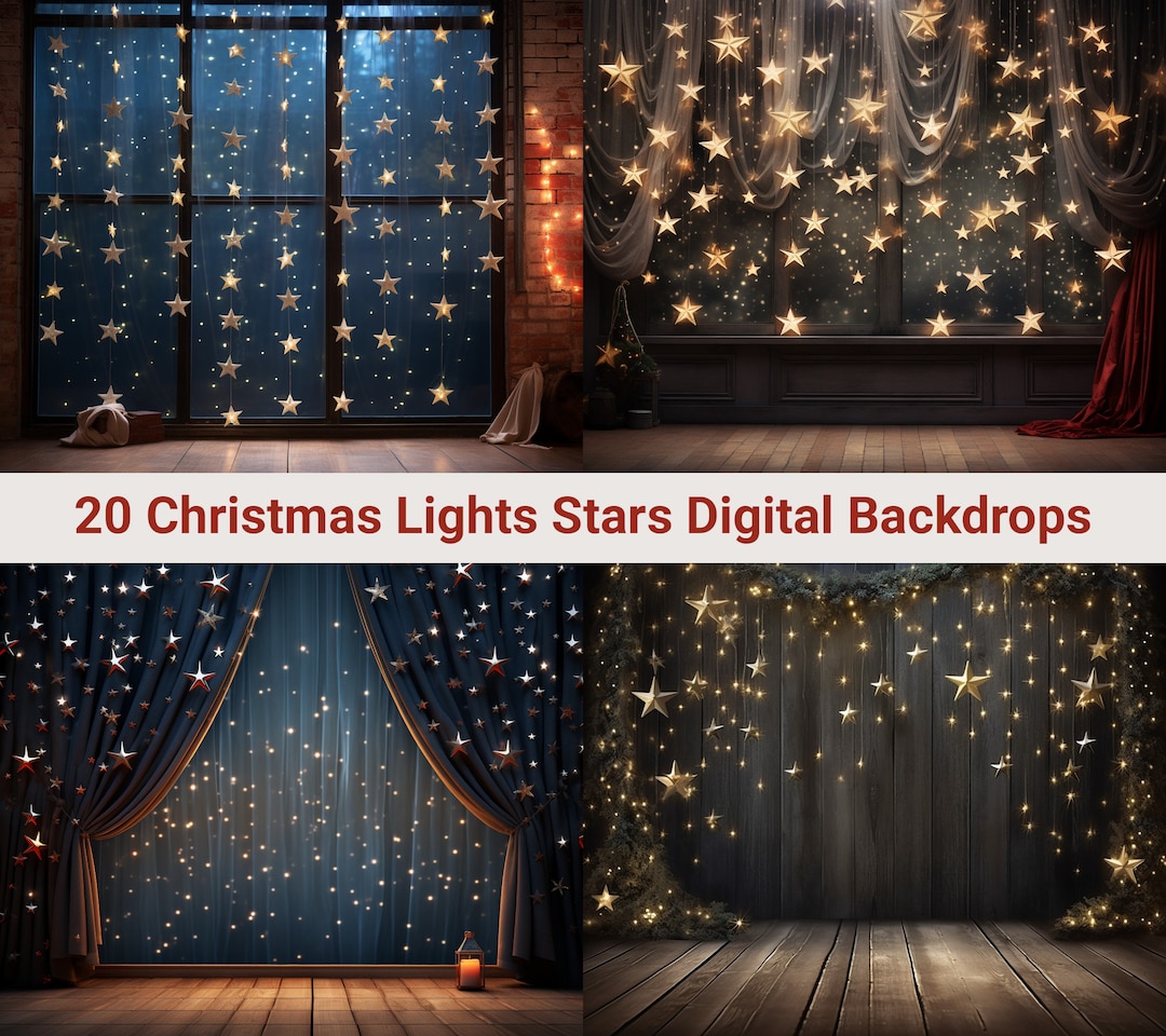 Christmas Lights Stars Digital Backdrops, Twinkling Stars Studio ...