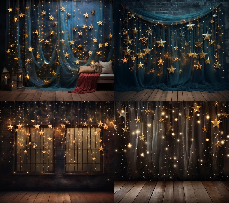 Christmas Lights Stars Digital Backdrops, Twinkling Stars Studio ...