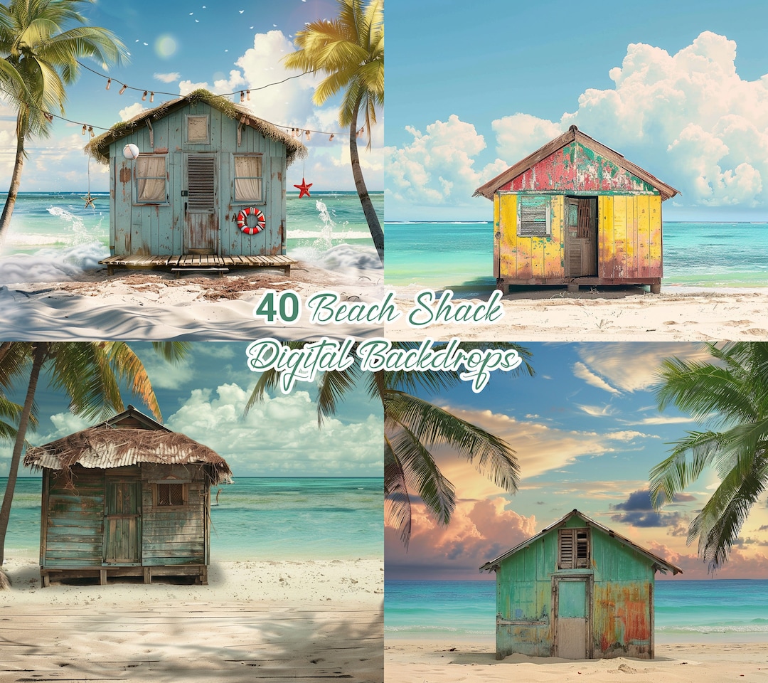 Beach Shack Digital Backdrops, Summer Beach Composite Photos Background, Beach Shack Studio ...