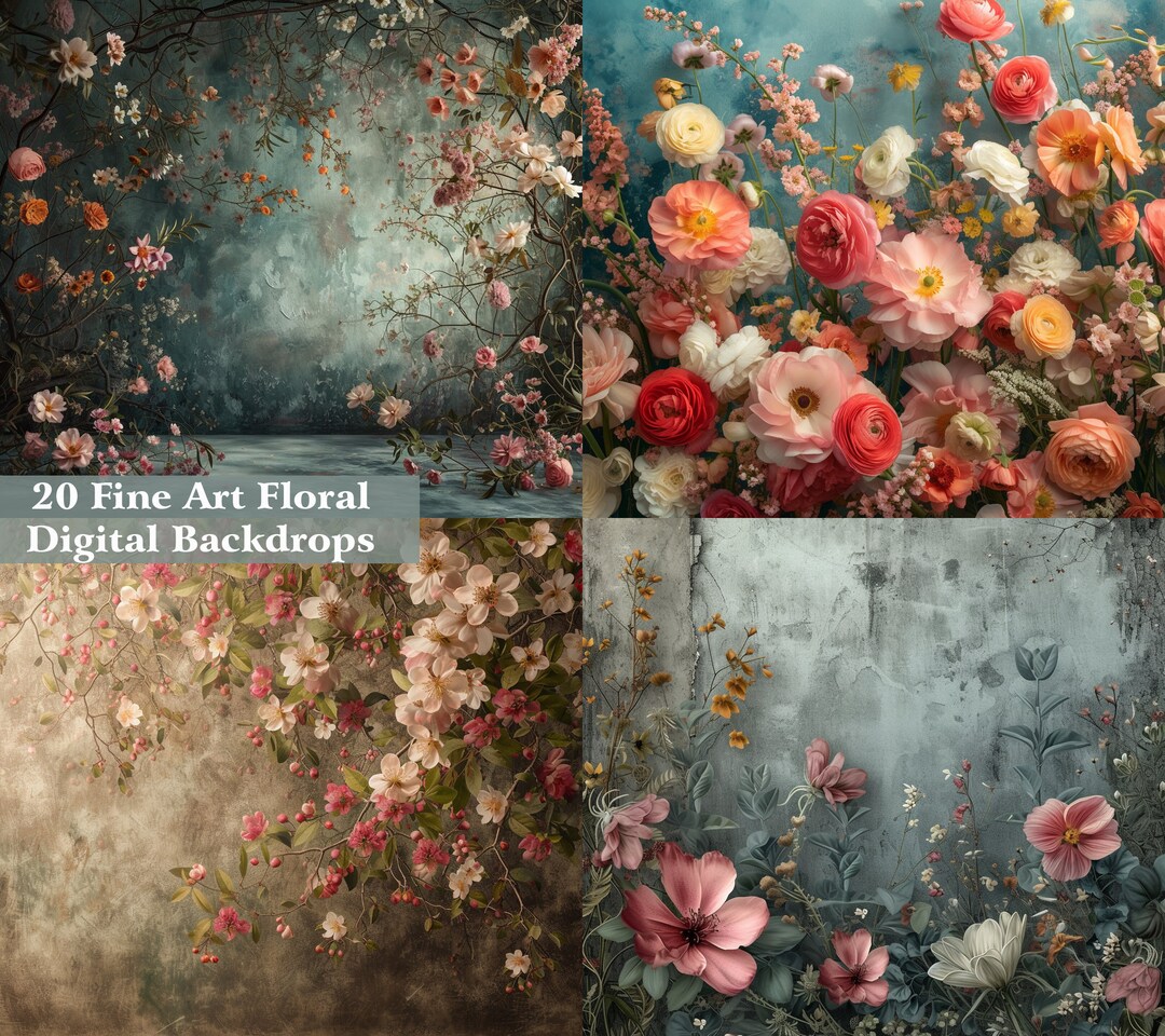 Fine Art Floral Digital Backdrops, Valentine Floral Backdrops ...
