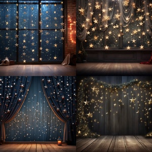 Christmas Lights Stars Digital Backdrops, Twinkling Stars Studio ...