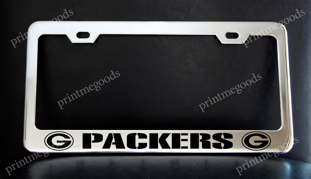 Green Bay Packers Black Logo License Plate Frame, Custom Made of Chrome ...