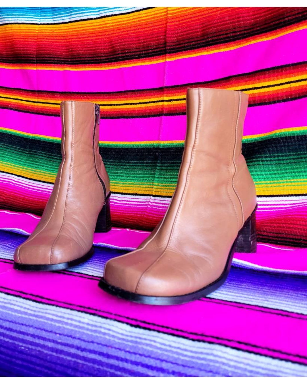 Y2k Leather Boots Square Toe Boots Square Heels Leather Boots - Etsy
