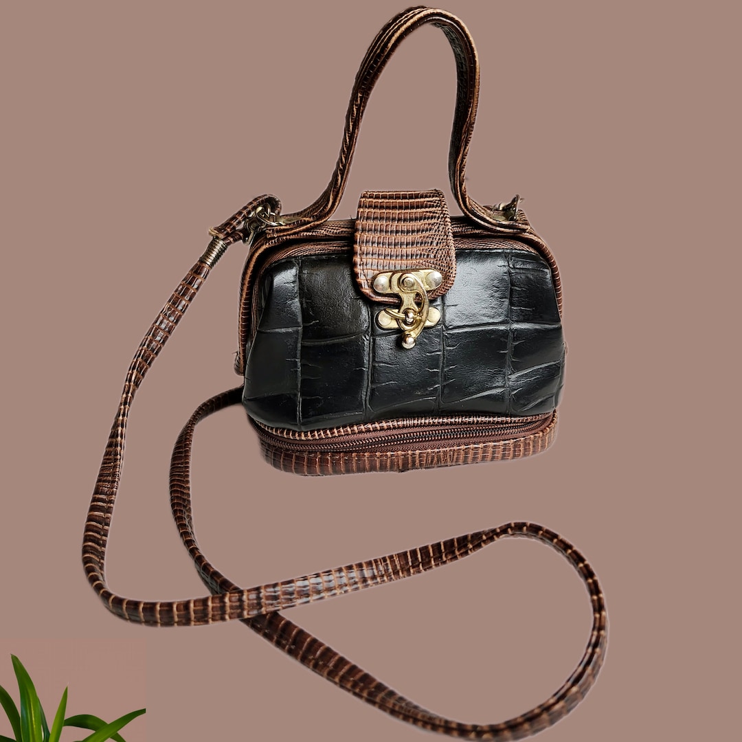 80s Boho Hippie Tiny Purse Black Vegan Leather Vintage Shoulder Bag ...