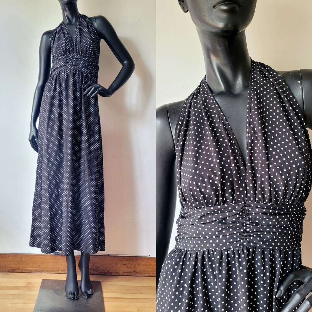 Vintage Polka Dots Dress Deep V Neck Dress Alter Dress Black Ans White ...