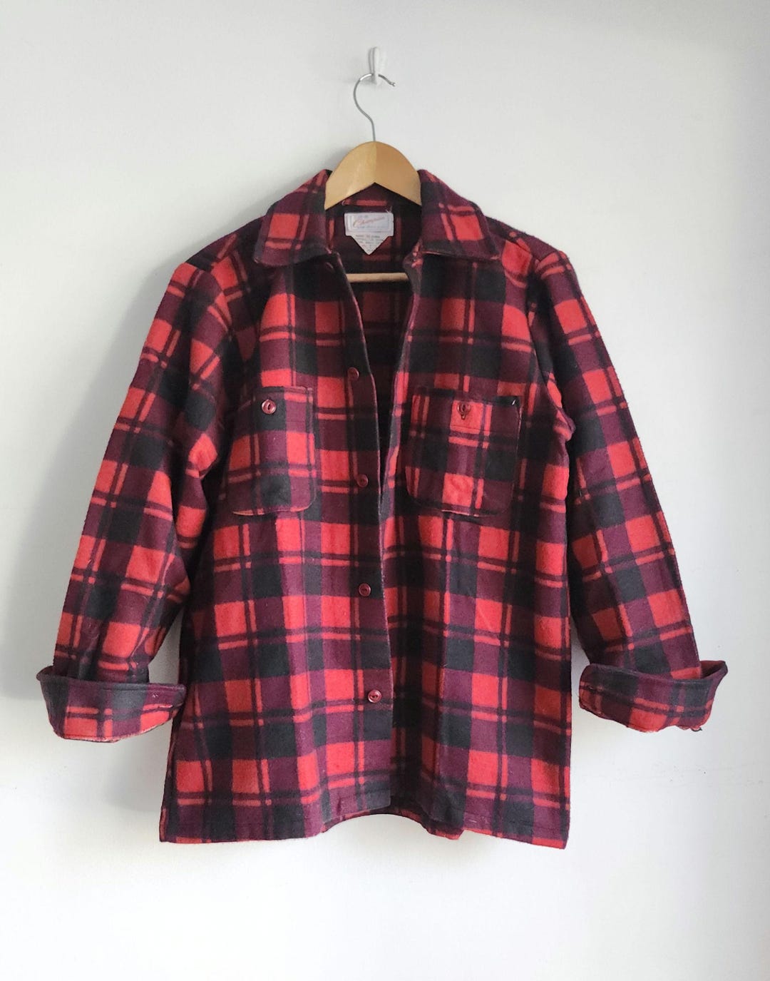 Authentic CHAMPION Heavy Flannel Shirt Gift Red Plaid Flannel Jacket ...