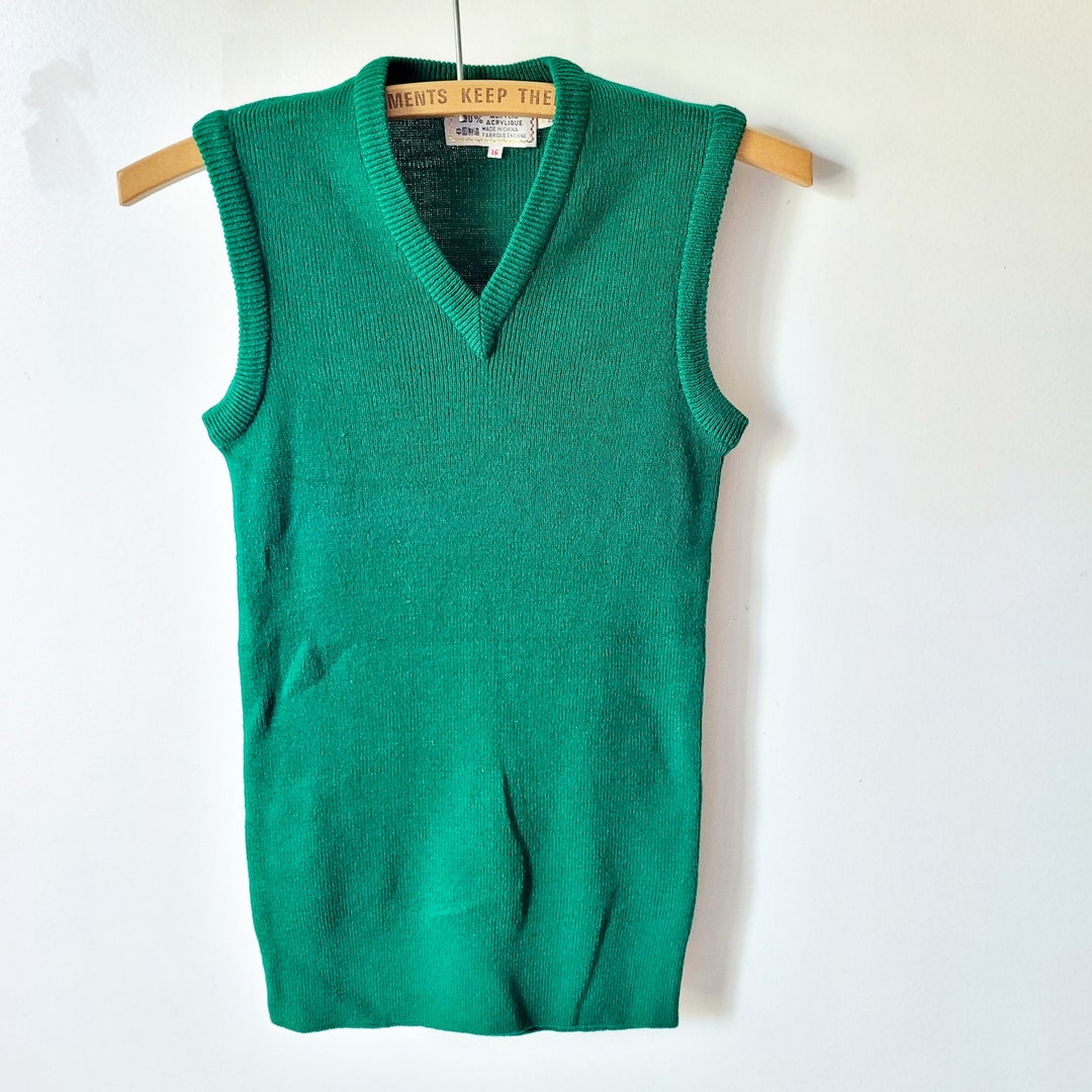 Emerald Green Slip Over Tank Top Vintage Knitted Tank Top 70s - Etsy