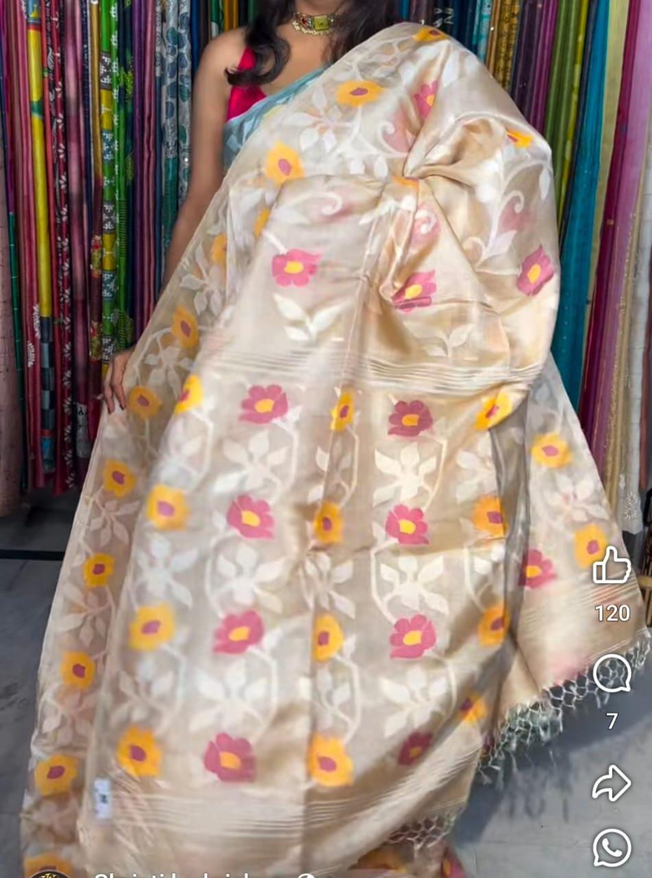 Premium Quality Gacchi Tusshar Jamdani Sarees With Silk Mark.running Blouse Piece Available ...