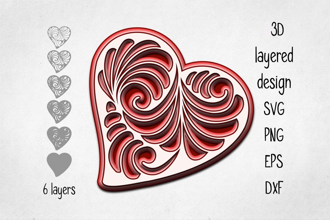 3D Layered Heart Svg Eps Png Dxf File Instant Download - Etsy UK