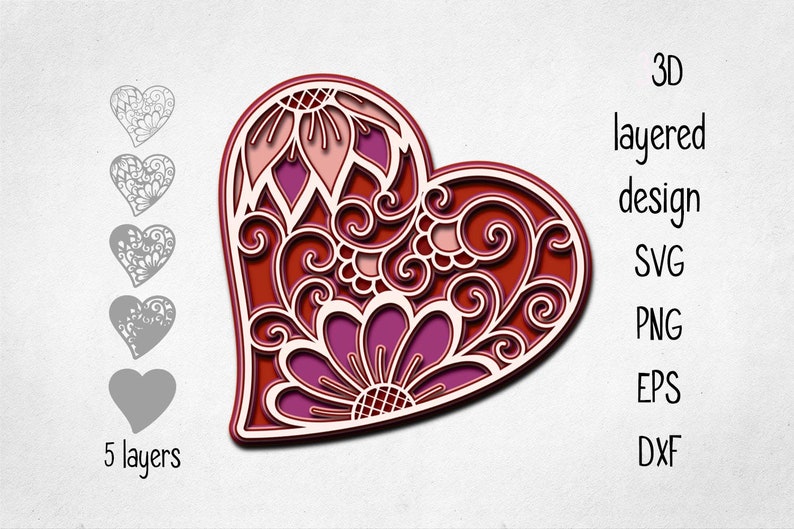 3D corazón en capas svg eps png archivo dxf Descarga | Etsy España