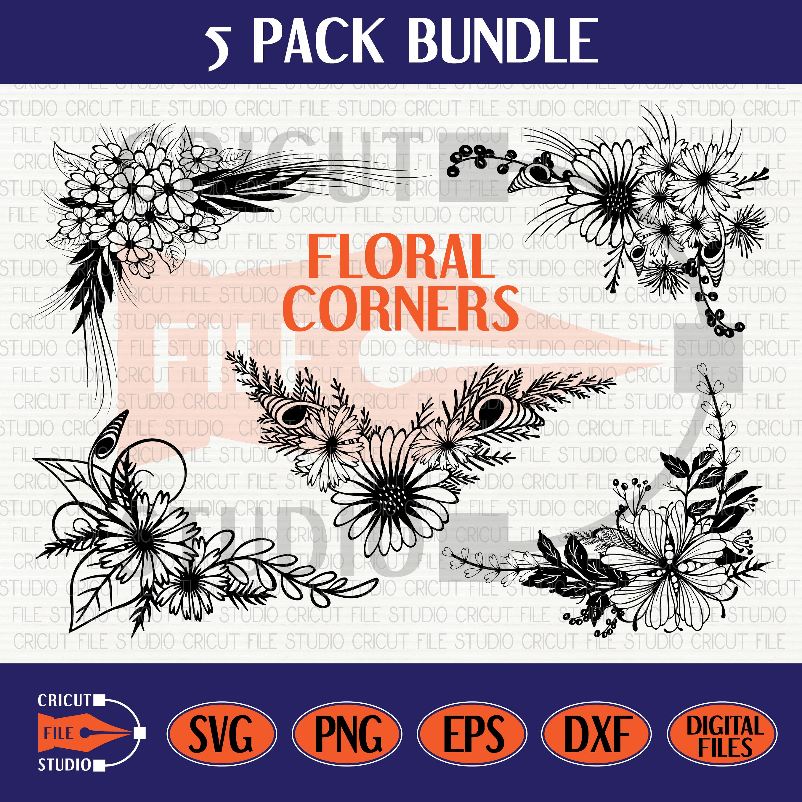 Floral Corner Svg, 5 Pack of Floral Corner Cut File for Cricut ...