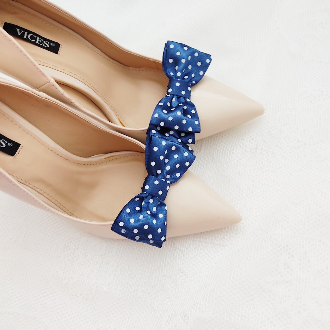 Satin Navy Blue Bows Dots,shoes Decorations,wedding Shoe Clips,clips ...