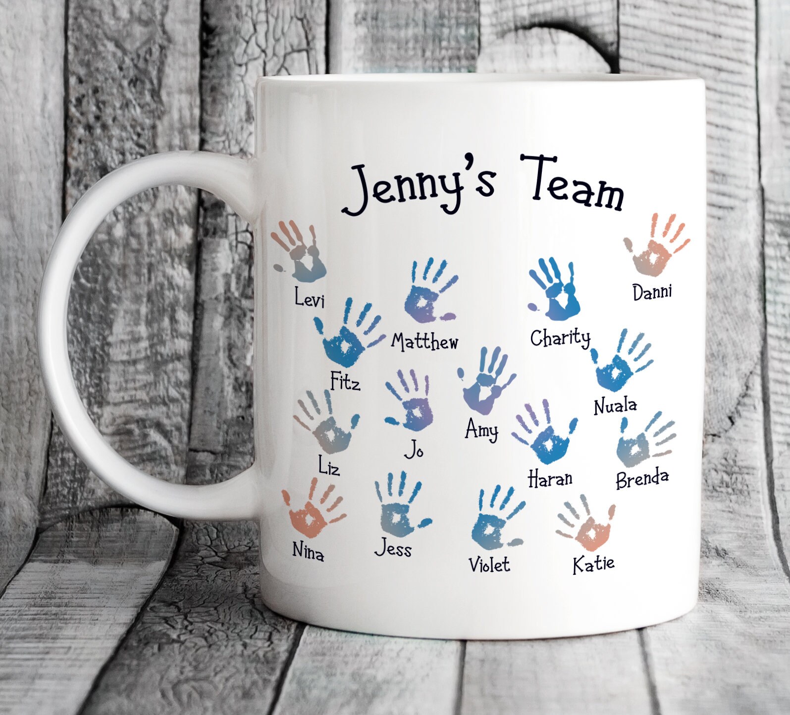 Personalised Work Teams RAINBOW Handprints Mug // Leaving or Retirement ...