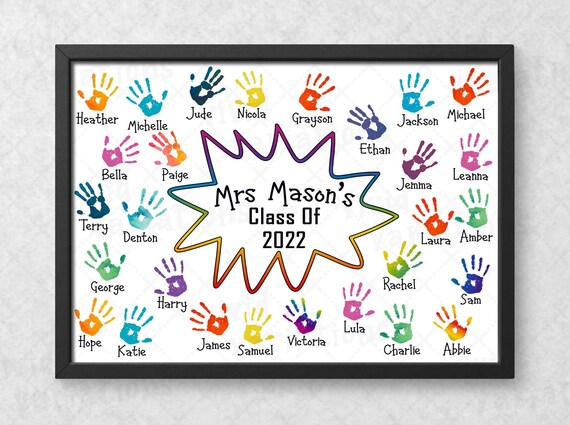 Personalised School Teacher Handprints Print // Leaving - Etsy