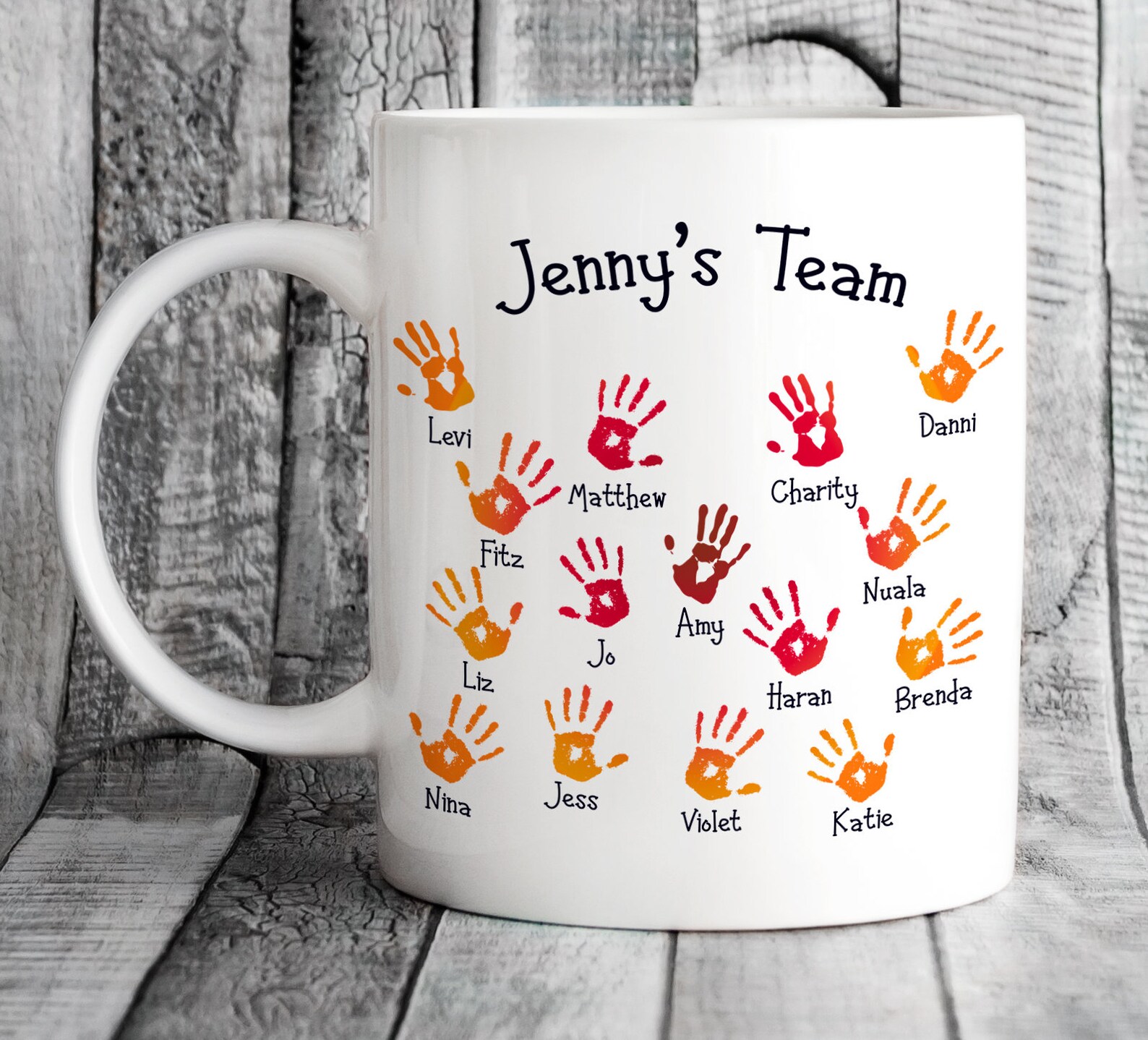 Personalised Work Teams RAINBOW Handprints Mug // Leaving or Retirement ...
