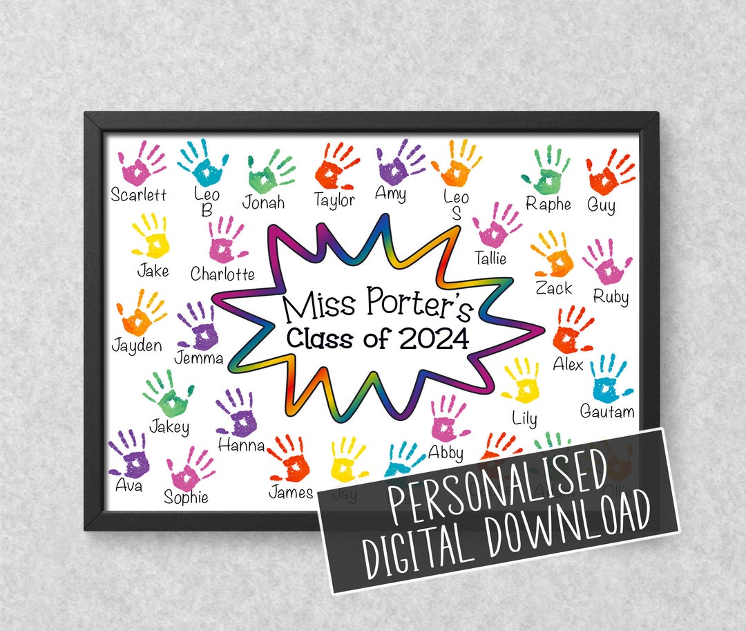 DIGITAL DOWNLOAD Personalised Class Handprints Design for Gift for ...