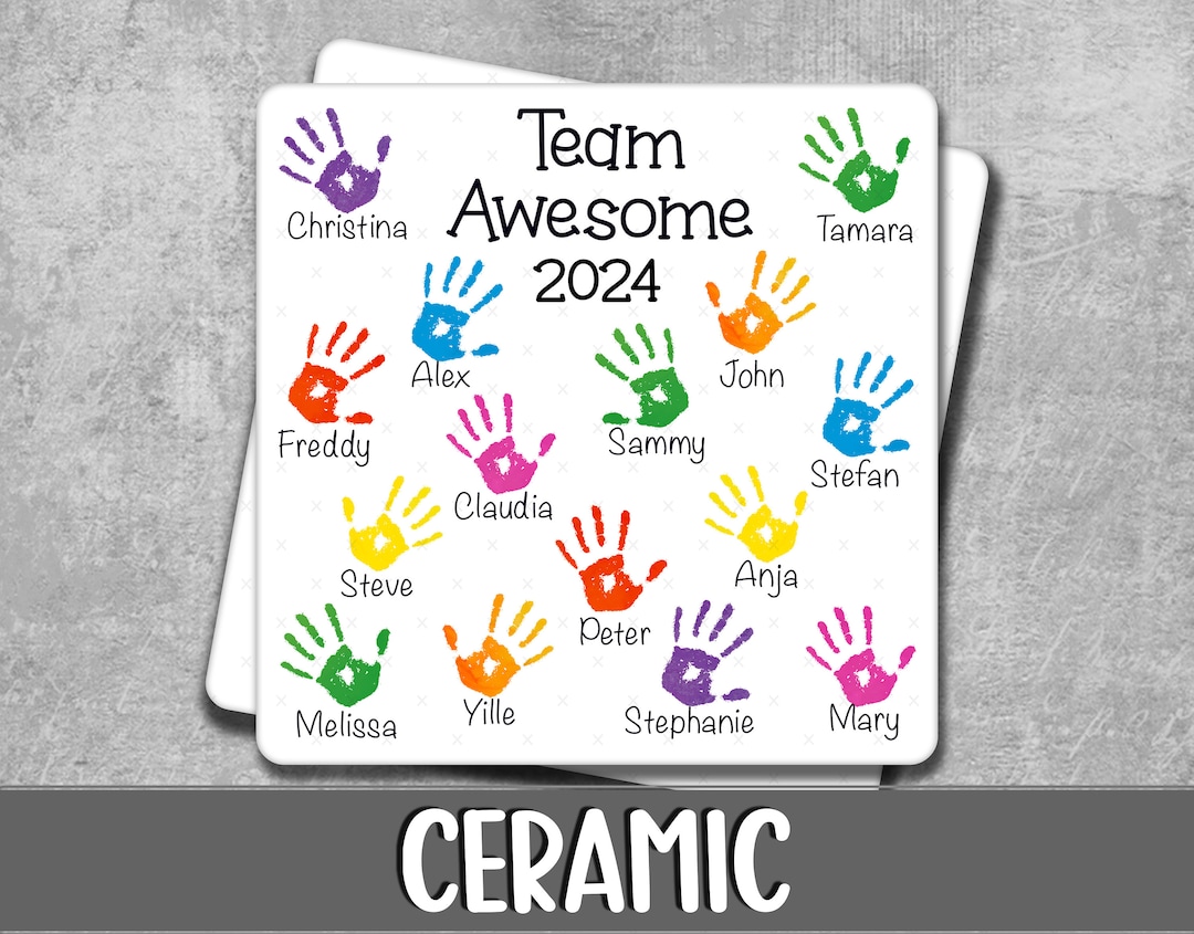 Personalised Work Teams Handprints Ceramic Coaster for Leaving or ...
