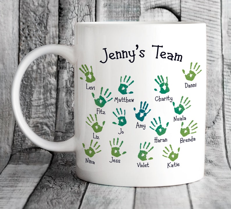 Personalised Work Teams RAINBOW Handprints Mug // Leaving or Retirement ...