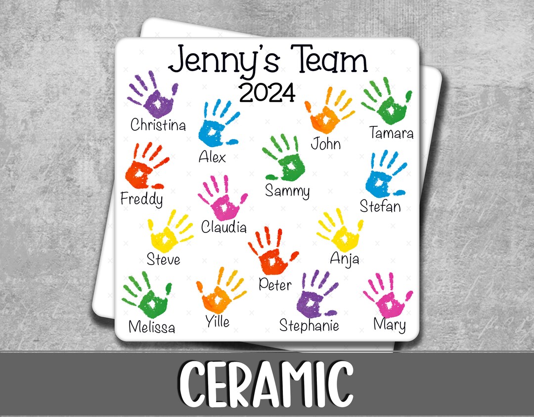 Personalised Work Teams RAINBOW Handprints Coaster Colleague Leaving or ...