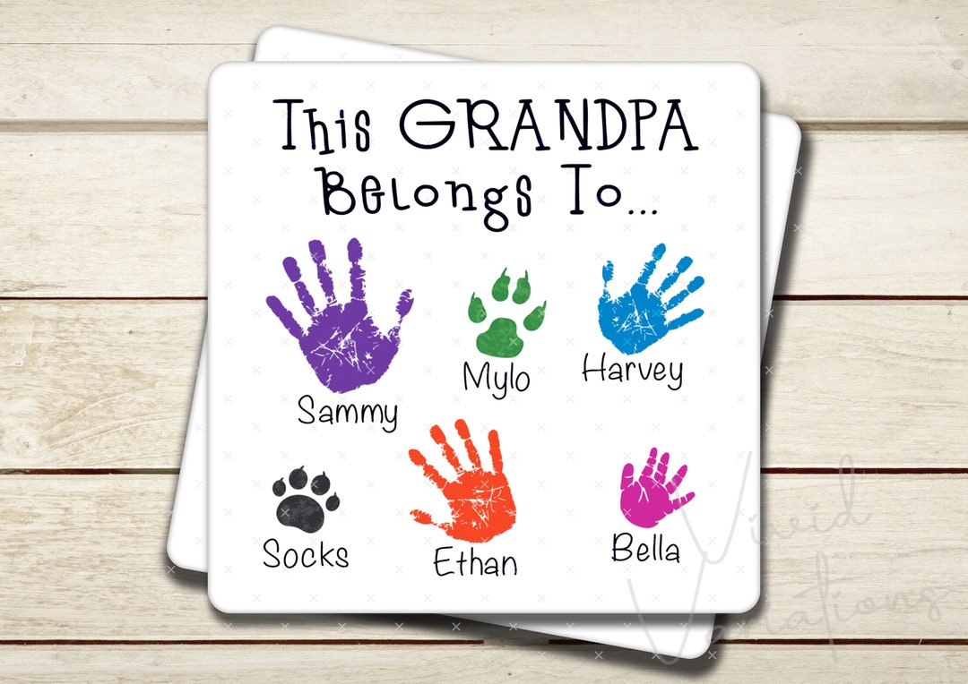 Personalised Grandpa Handprints Square Coasters // Father's Day Gift ...