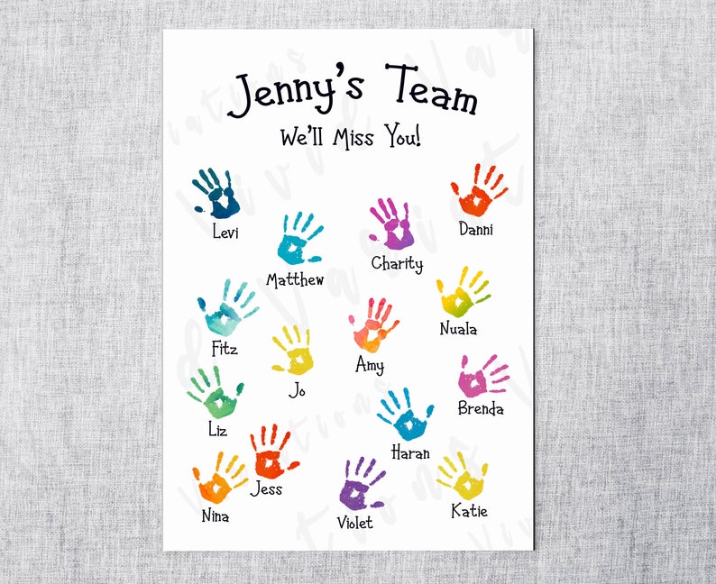 Personalised Work Teams RAINBOW Handprints Print // Leaving or - Etsy