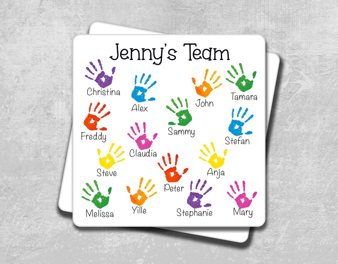Personalised Work Teams RAINBOW Handprints Coaster - Colleague Leaving ...