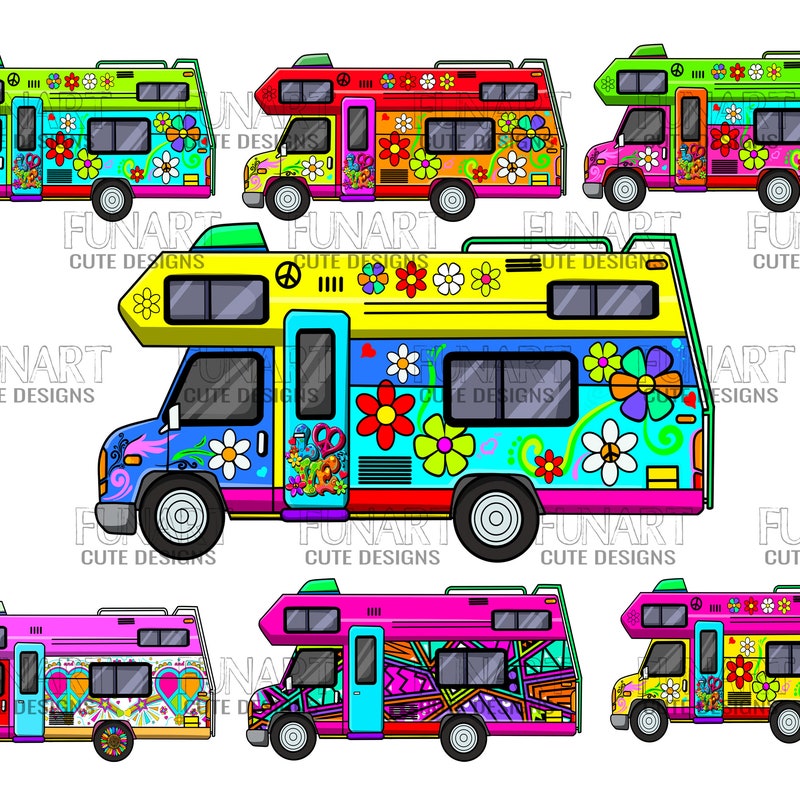 Hippie Van Clipart - Etsy