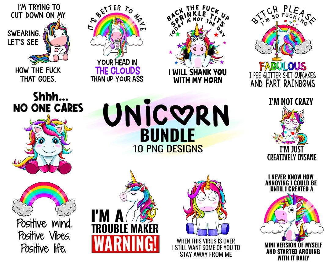10 Unicorn Designs PNG File Funny Unicorn Designs -10 Unicorn Designs ...