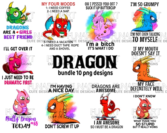 10 Dragon Bundle Designs PNG File Sublimation Design Dragons | Etsy