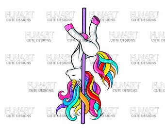 Unicorn Pole Dance PNG File Rainbow Hair Unicorn Design Funny Unicorn ...