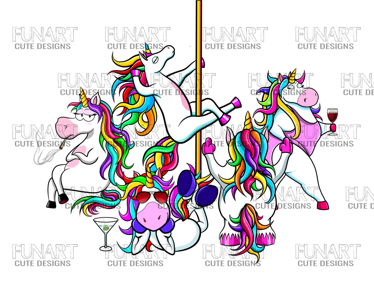 Funny Group of Unicorns Unicorn PNG File, Sublimation Design, Digital ...