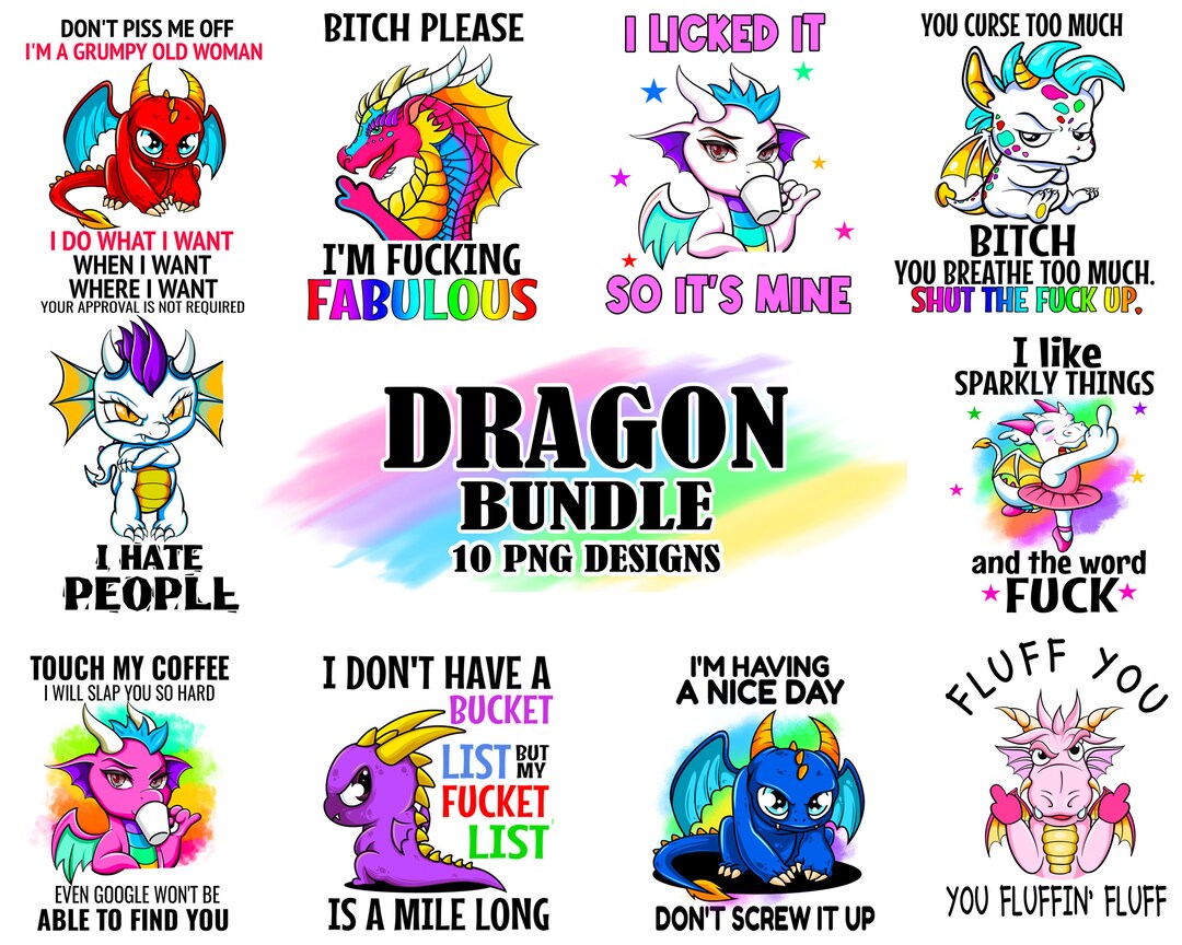 10 Dragon Designs PNG File, Sublimation Design, Dragons Digital ...