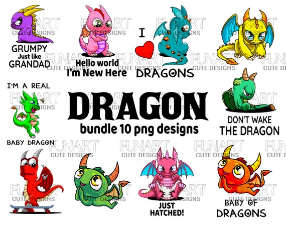10 Dragon Designs PNG File Sublimation Design Dragons - Etsy