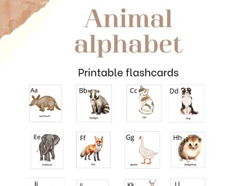 Watercolor Animal Alphabet ABC Card, Learning Letters, Printable ...