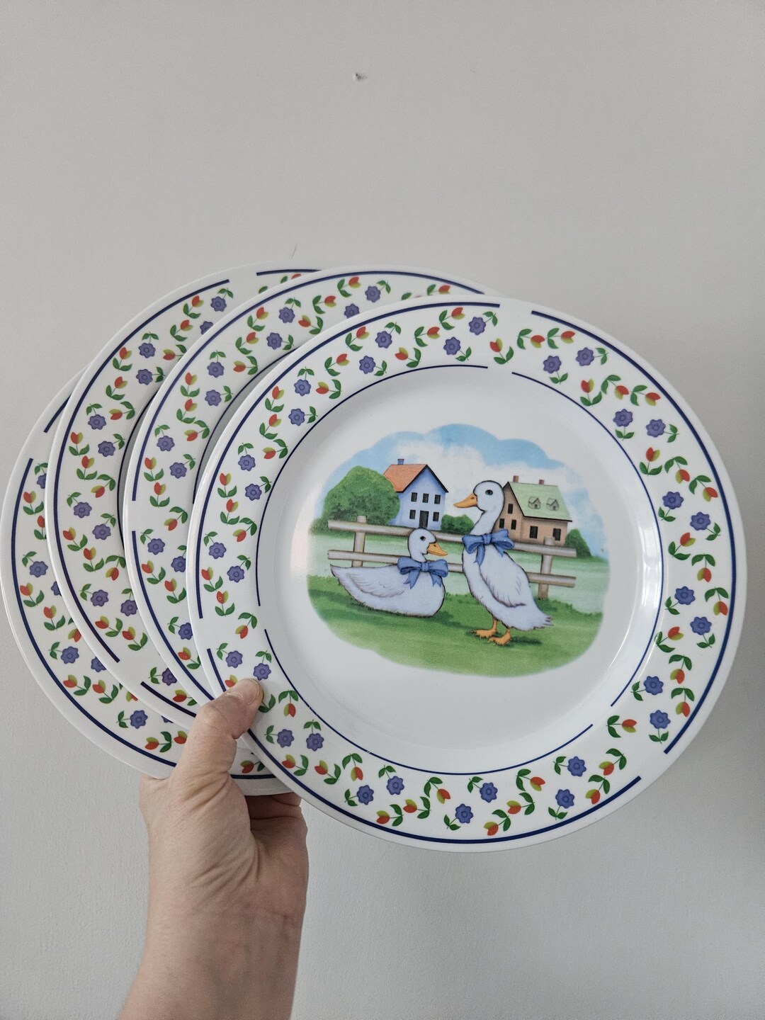 Set of Four (4) Vintage Duck Mela-ware Plates With Florals - Etsy